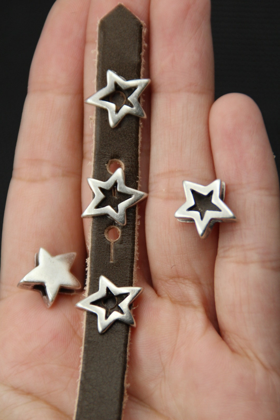 10 Antique Silver Star Slider Beads: Zamak Jewelry Supplies - Etsy