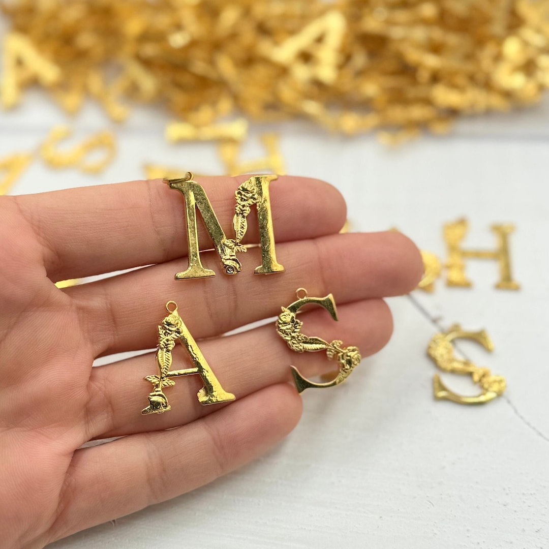 Gold Alphabet Letter Pendant, Large Initial Charms, Letter Charms ...