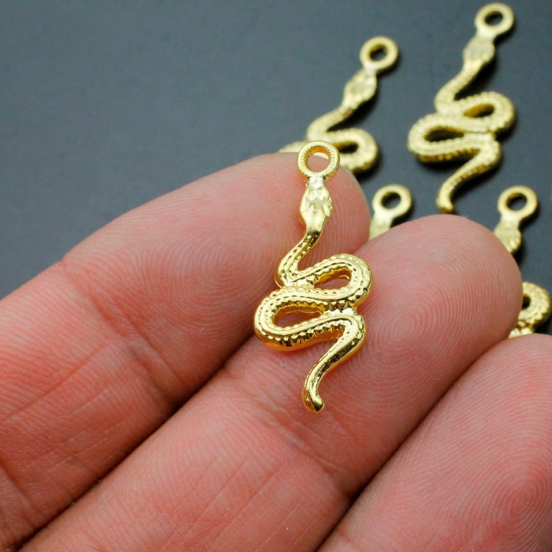 10pcs 24k Gold Filled Snake Charms: Serpent Pendants for Jewelry Making ...