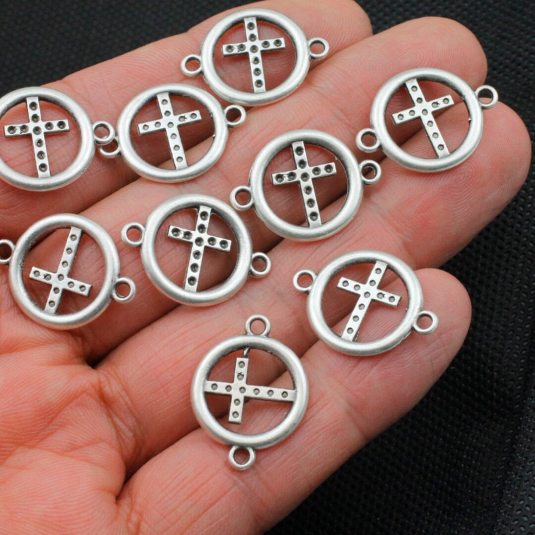 10 Sterling Silver Cross Charm Connectors: Religious Jewelry Supplies ...