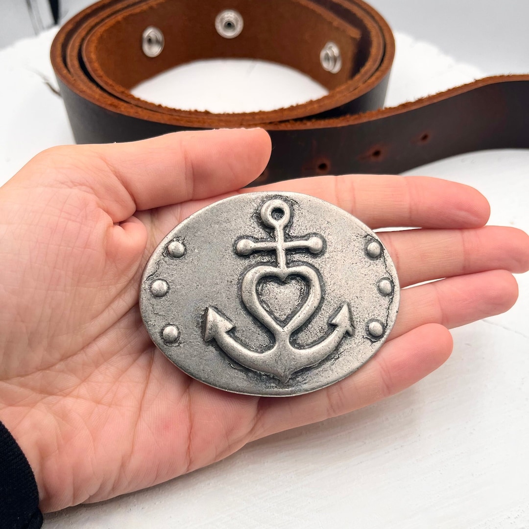 1 Pcs Anchor Belt Buckle, Belt Buckle Anchor With Heart, Nautical Belt ...