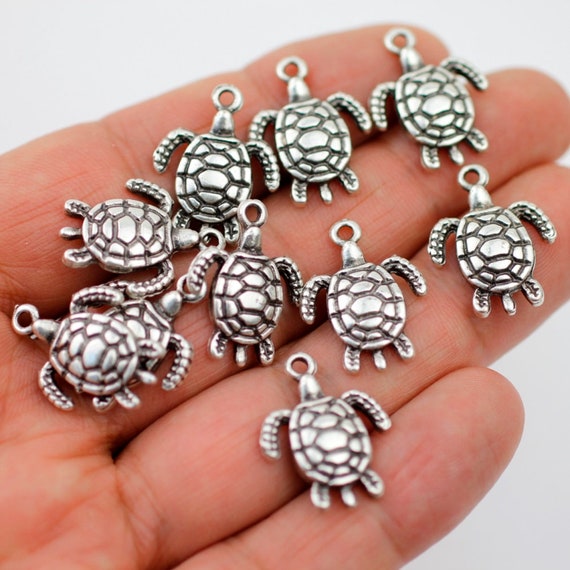 10 Turtle Charms Pendant Silver Turtle Real Silver Plated | Etsy