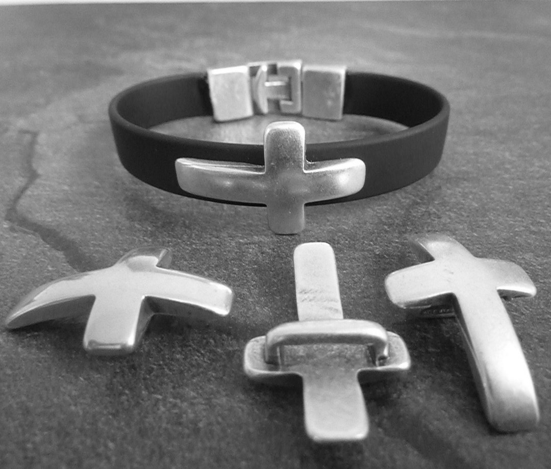 5 Sterling Silver Plated Cross Slider Beads: DIY Bracelet Supplies - Etsy