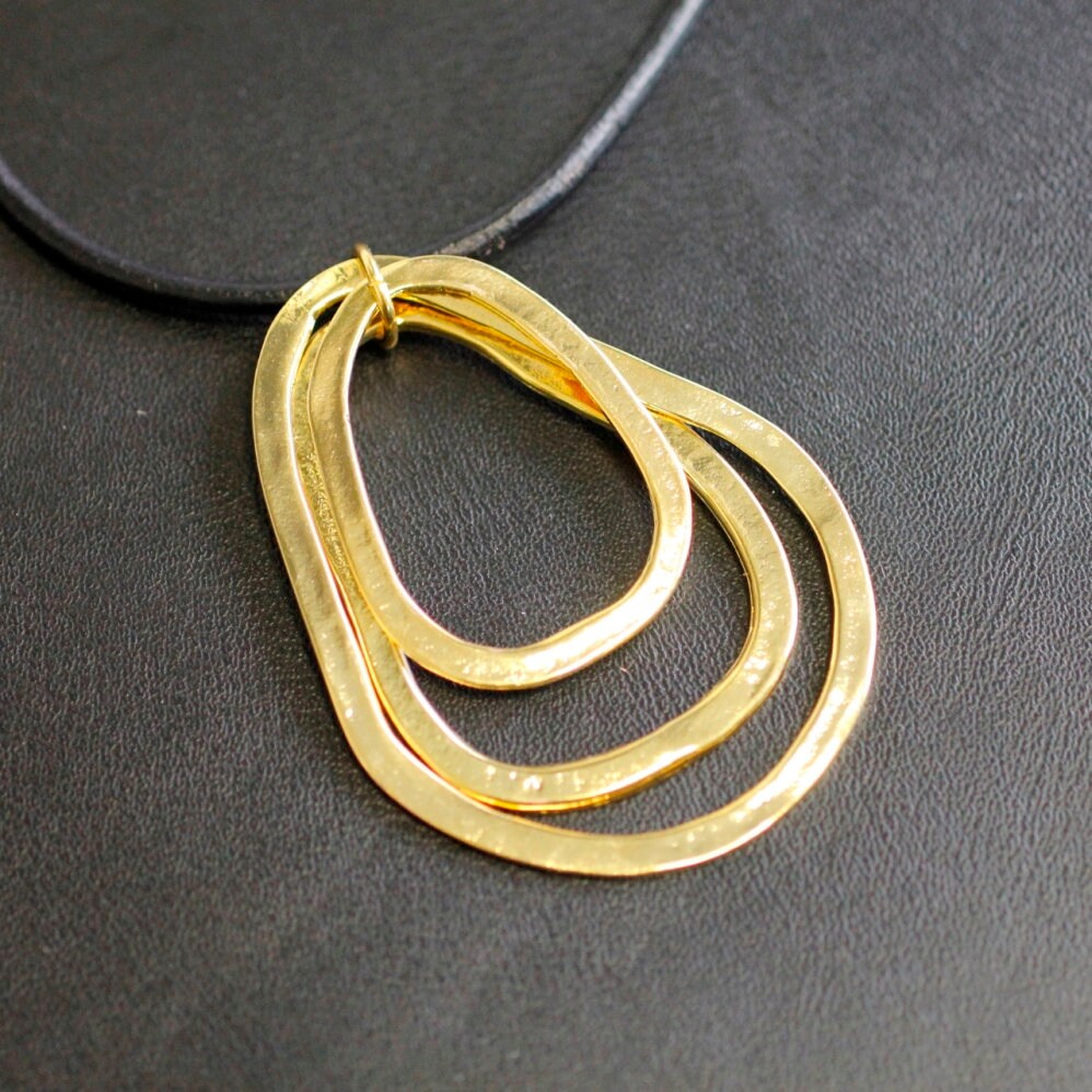 Pear Shape Circle Pendant 24k Gold Plated circle necklace | Etsy