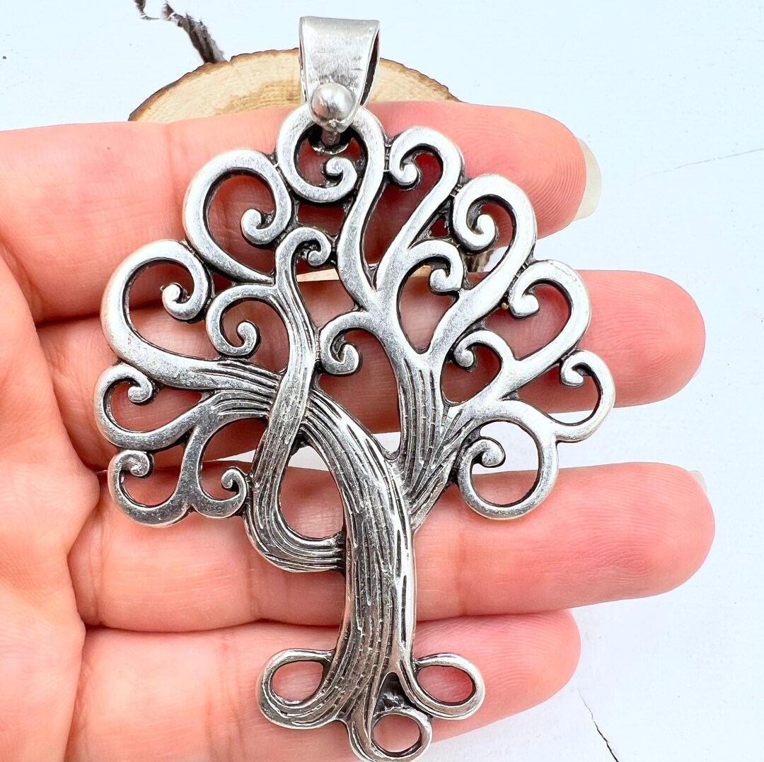 Antique Silver Tree of Life Pendant: Large Botanical Charm (69mm) - Etsy