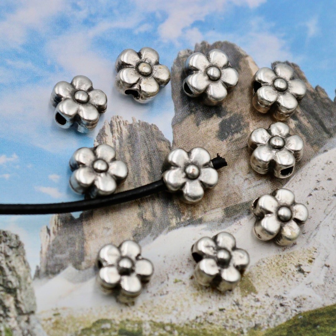 Mini Flower Bead, Silver Flower Beads, Tiny Flower Slider, Daisy Small ...
