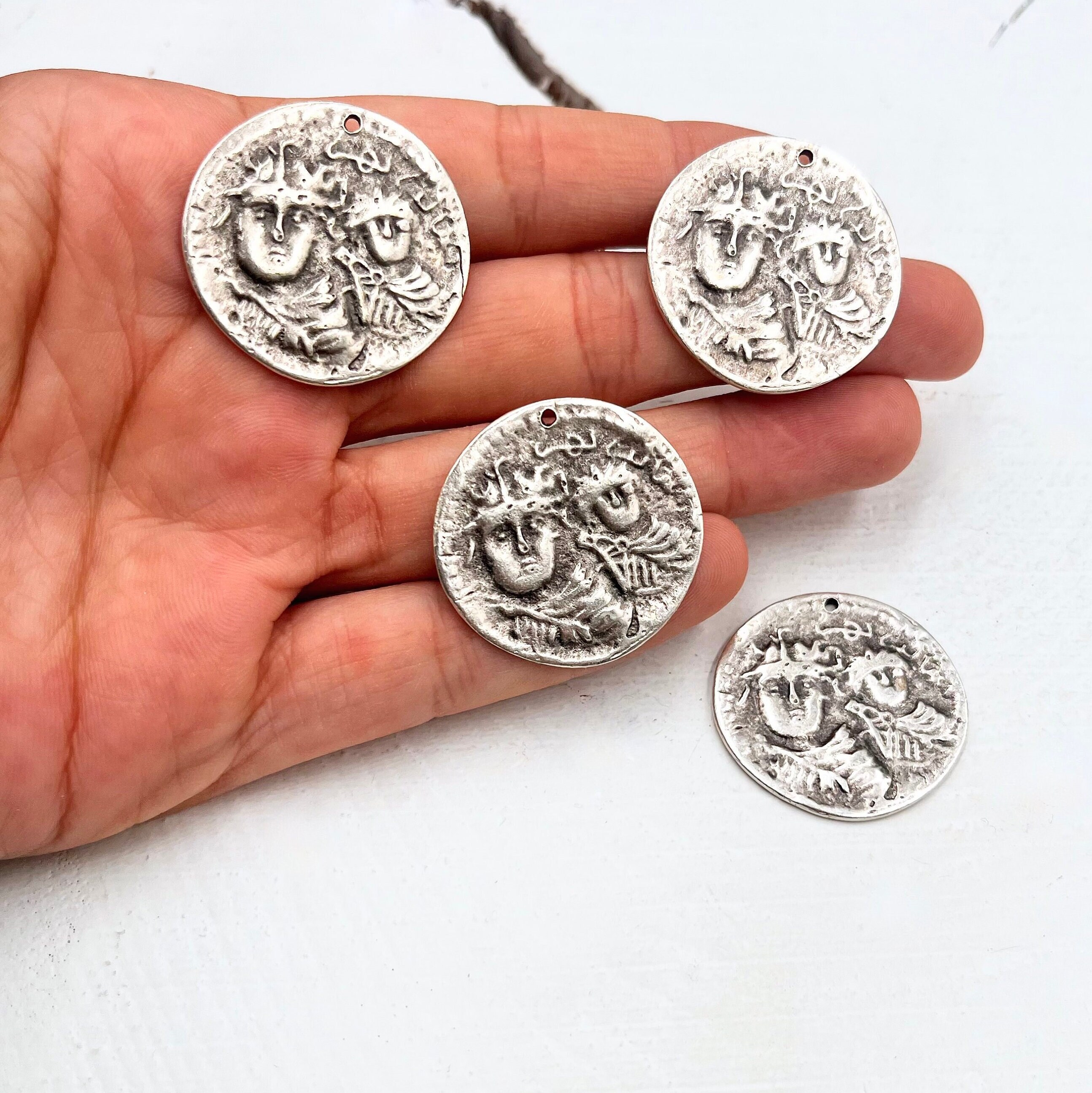 4 Antique Silver Human Figure Pendants: Embossed Charms (30mm) - Etsy