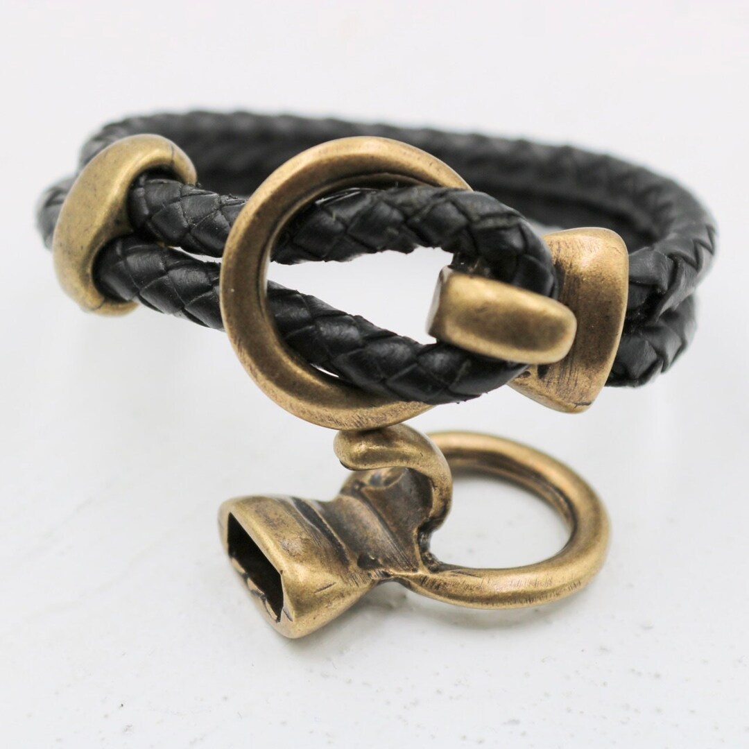 Antique Bronze Open Hook Clasps, Round Leather Closure, All in One ...