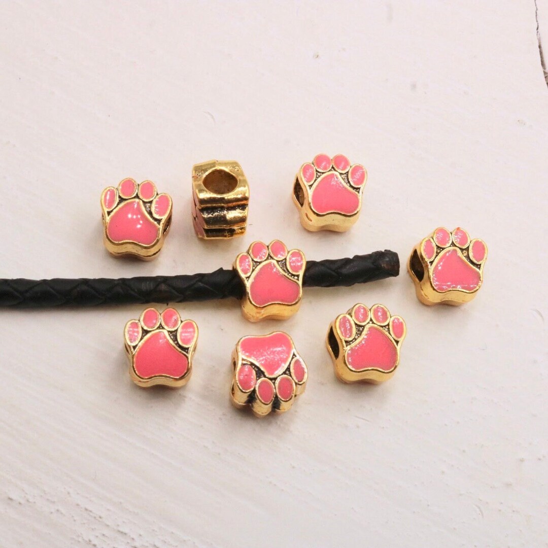 Dog Paw Animal Beads, Gold Plated Paw Print Charm, Pet Charms, Dainty ...