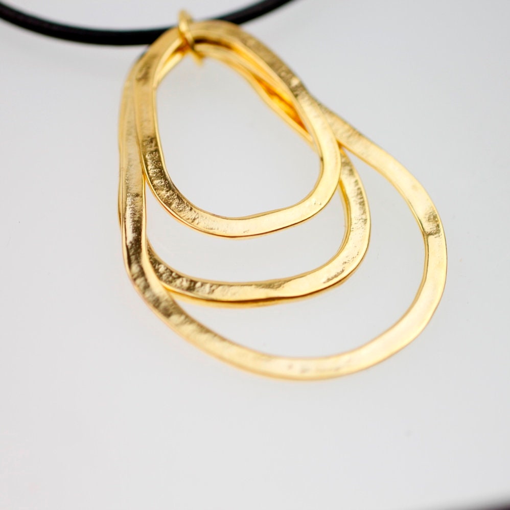 Pear Shape Circle Pendant 24k Gold Plated circle necklace | Etsy