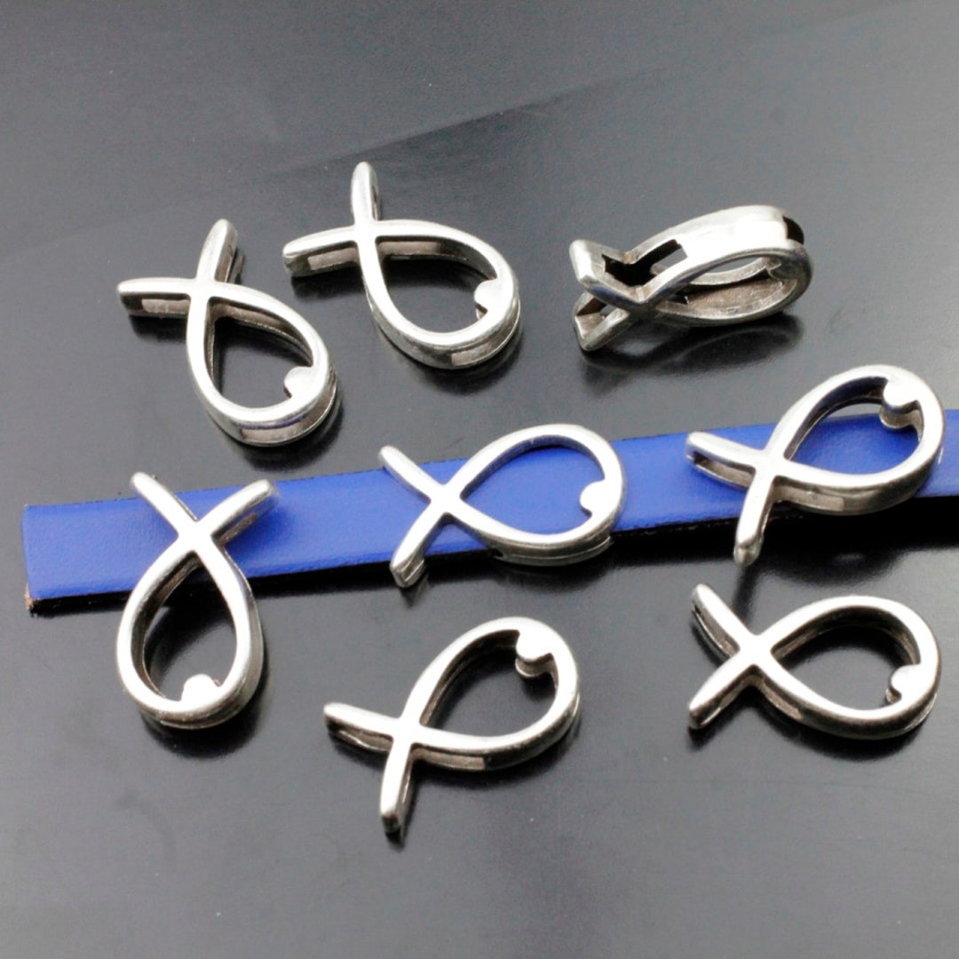 10 Pcs Antique Silver Fish Zamak Slider: 10mm Leather Bracelet Findings ...