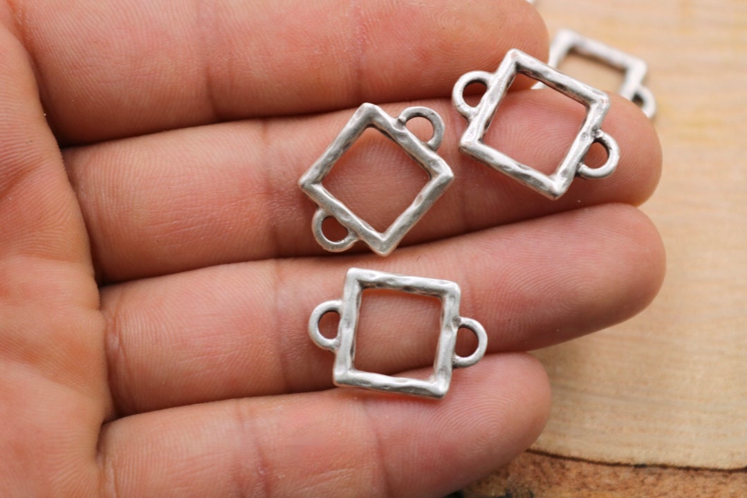 Antique Silver Open Back Bezel Connector: Square & Rectangle Zamak ...