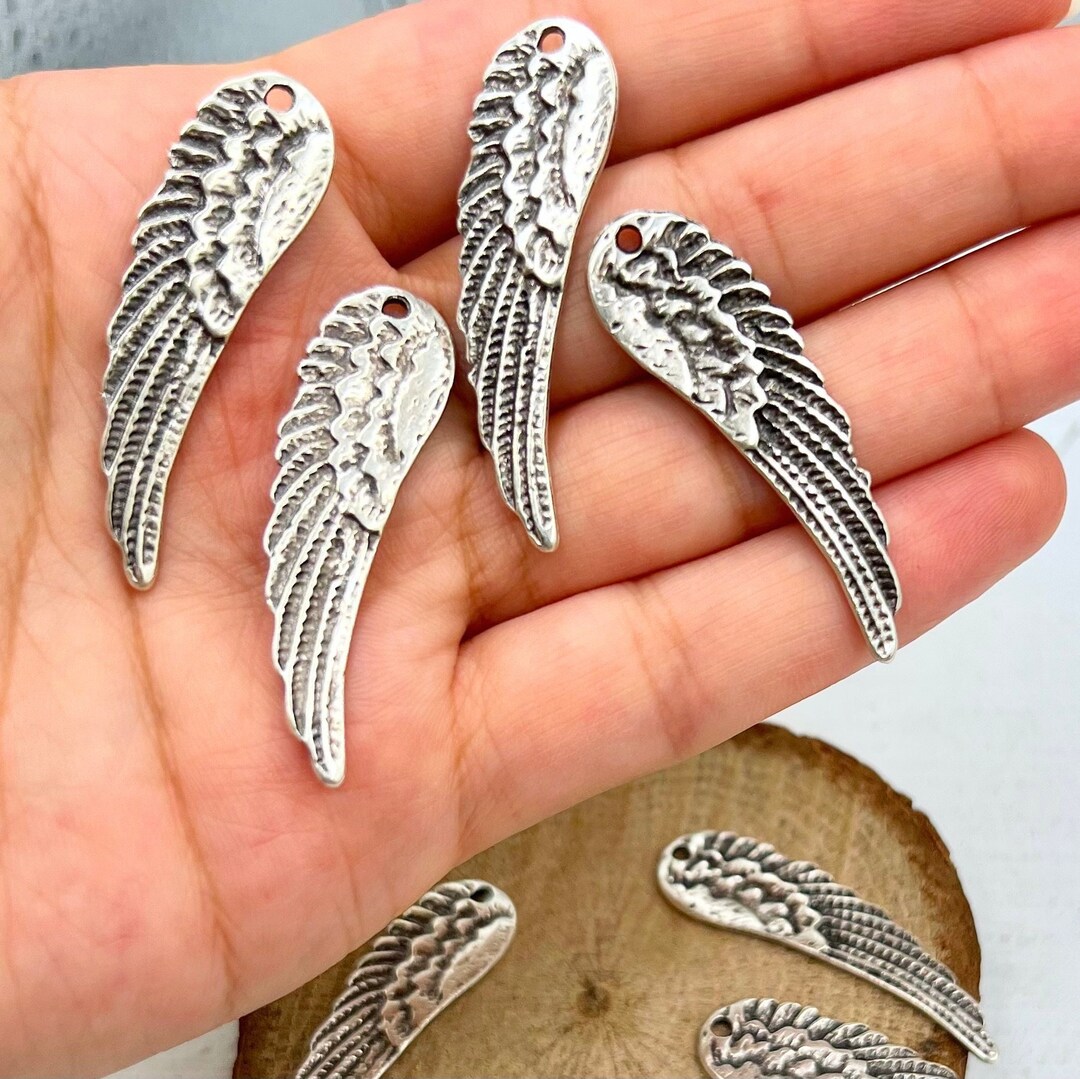 10 Pcs Angel Wing Charm, Angel Wings Charm, Double Sided, Silver Wing ...