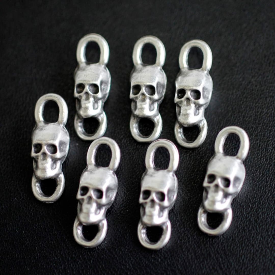 10 Antique Silver Skull Connectors: Gothic Charm, Zamak Component - Etsy