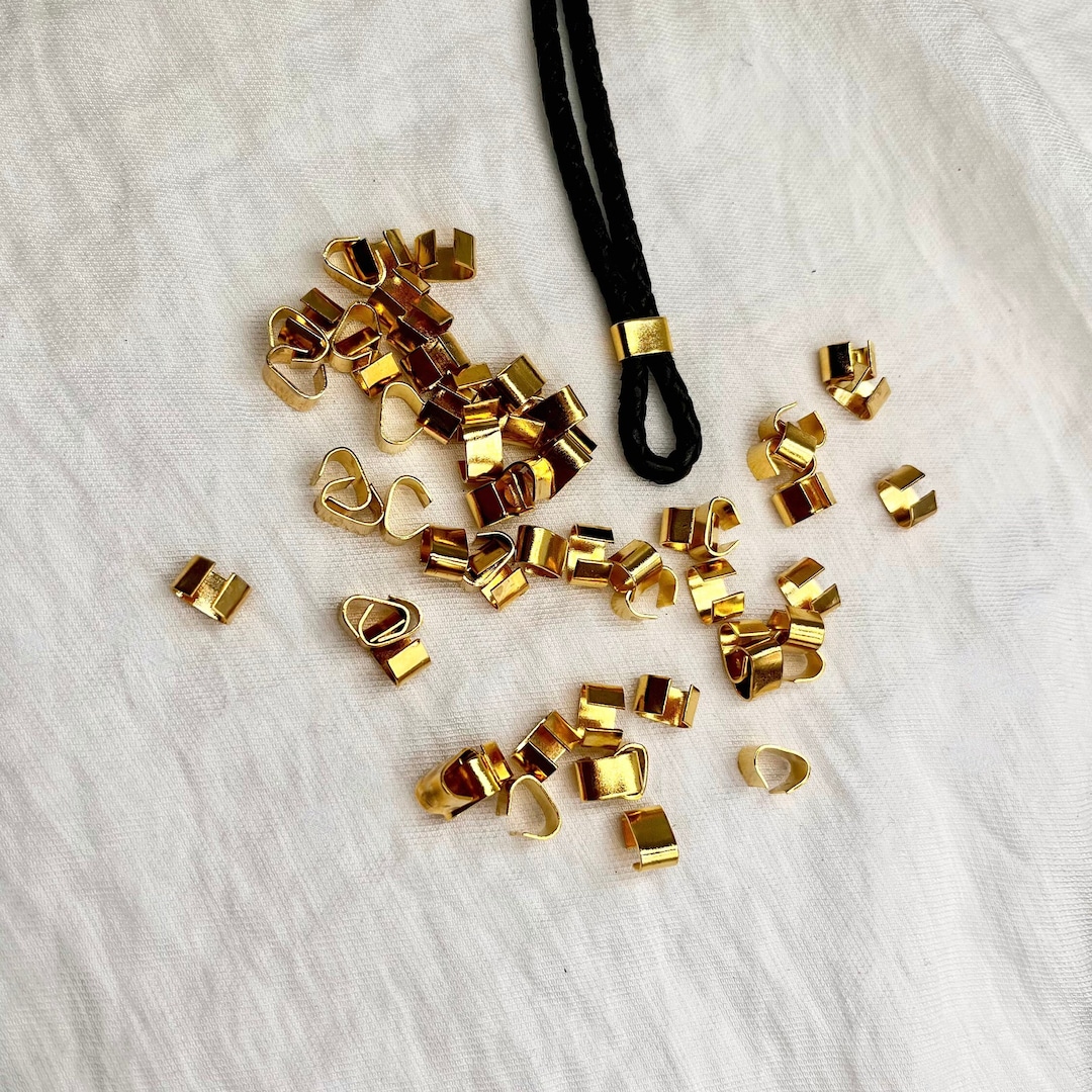 Yellow Gold Metal Crimp Beads: Small Fold Over Leather Crimps, 50 Pcs ...