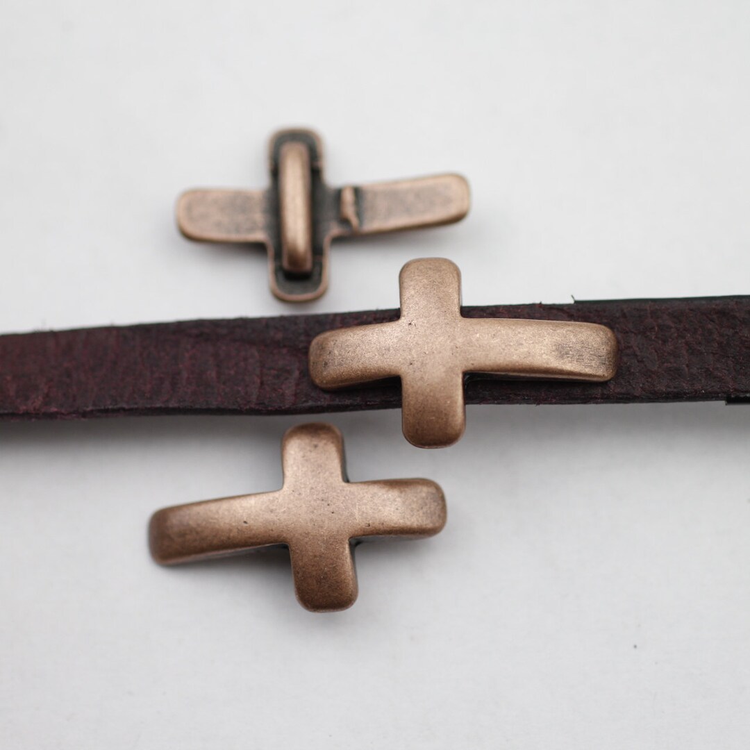 Antique Copper Cross Slider Beads: Leather Bracelet DIY - 5 Pcs - Etsy