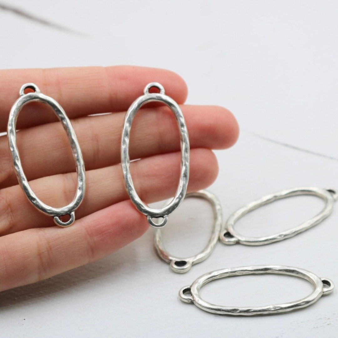 Antique Silver Oval Charm Connector: Zamak Jewelry Finding (5 Pieces ...