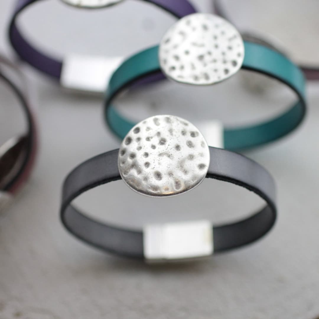 5 Sterling Silver Plated Round Hammered Slider, Jewellery Making ...