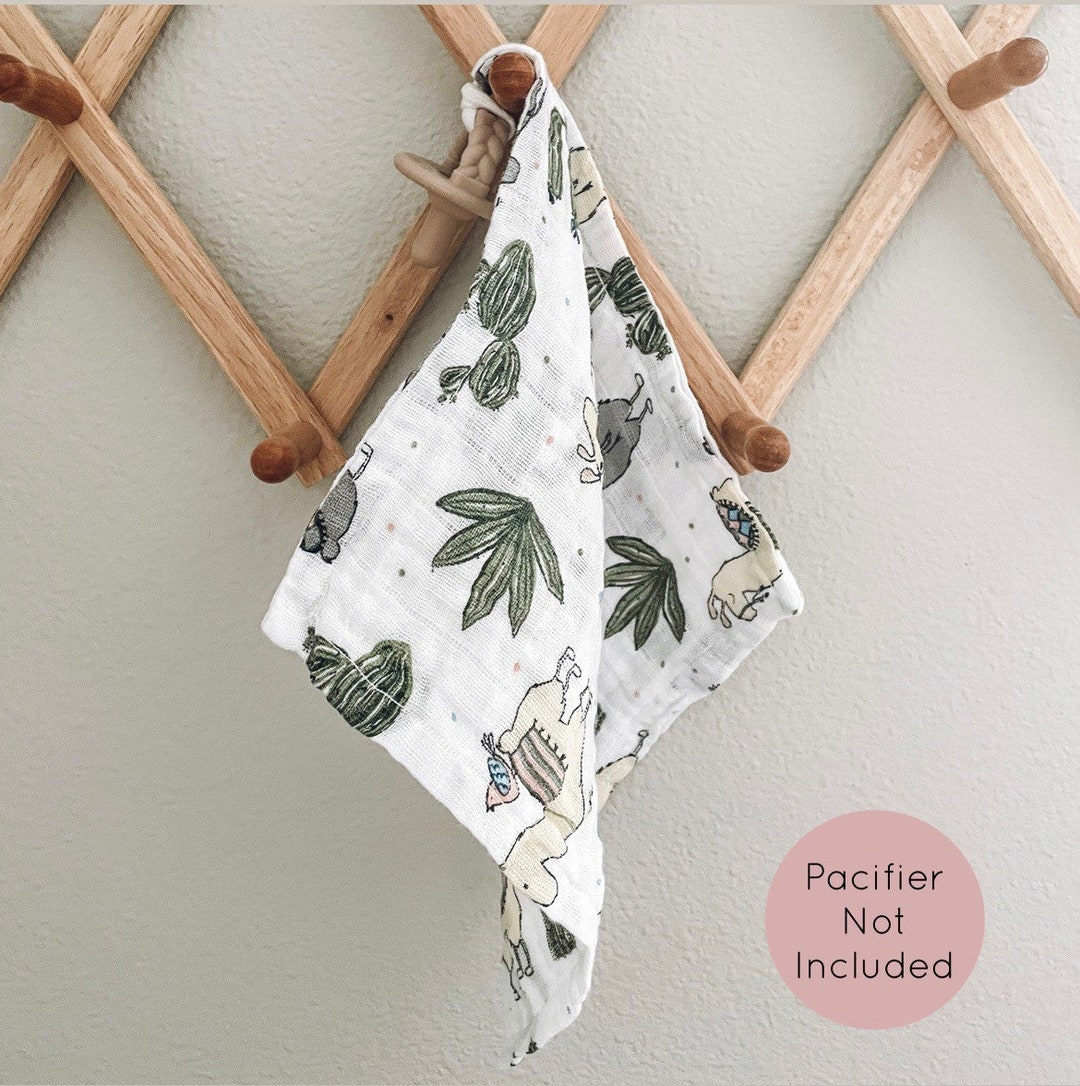 Llama & Cactus Baby Lovey // Pacifier Lovey // 9.5x9.5 // Muslin Lovey ...