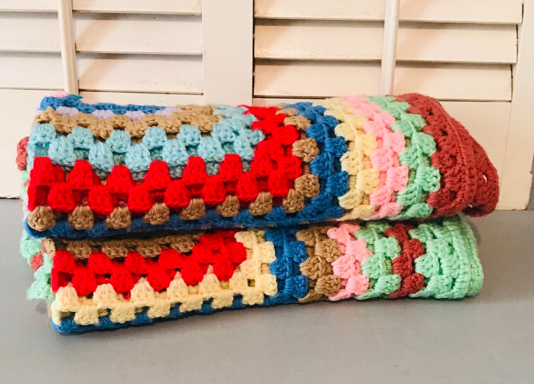 Vintage Multi Colored Handmade Afghans Set of Two Retro Afghan - Etsy