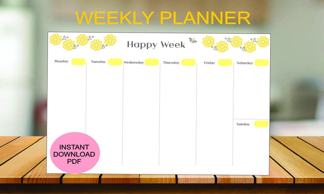Printable Planner, A4 Weekly Planner, One Week Planner, Digital ...