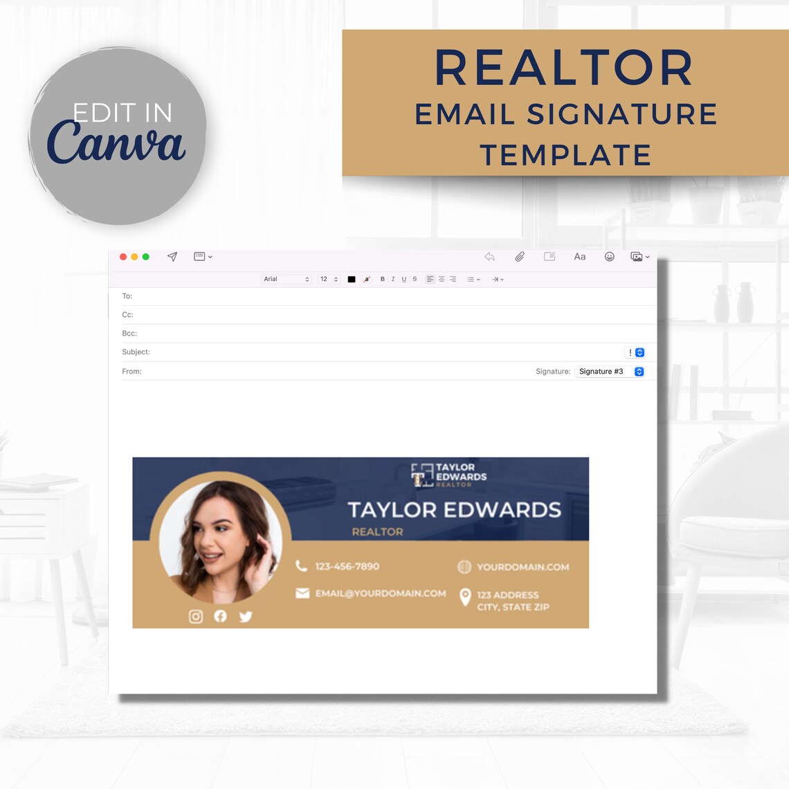 Email Signature Template DIY Email Signature Realtor Branding Canva ...