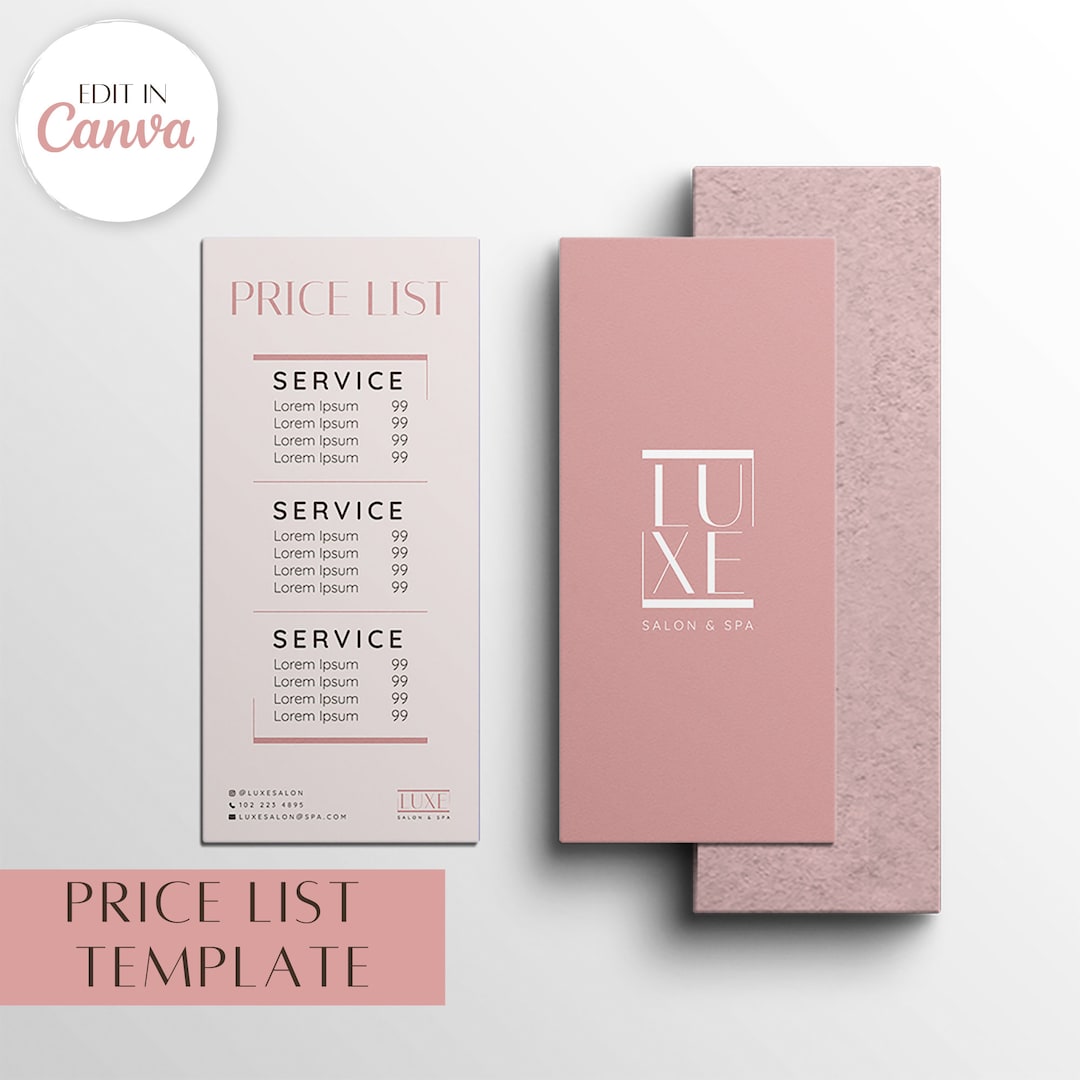 Luxe Price List Editable Price List Template DIY Price List Beauty ...