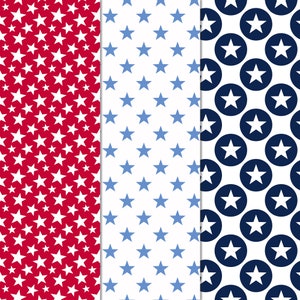 4th of July Digital Paper Red, White and Blue Stars, Seamless Patterns ...