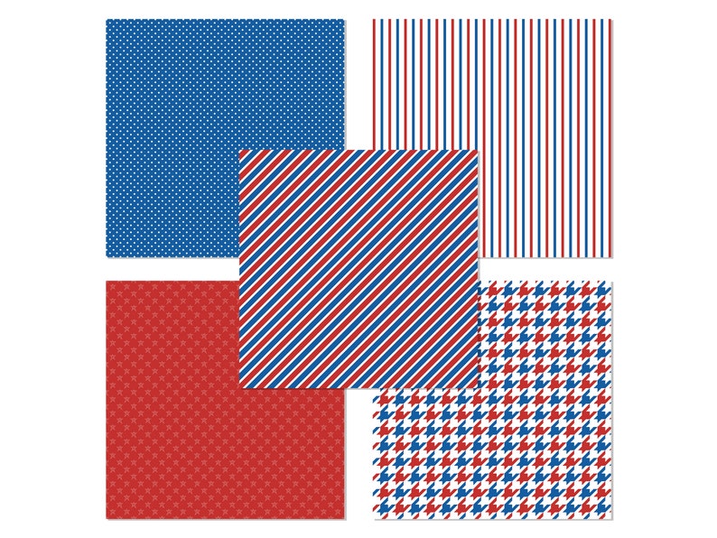 Red, White, Blue 4th of July Digital Scrapbook Paper Patterns and ...