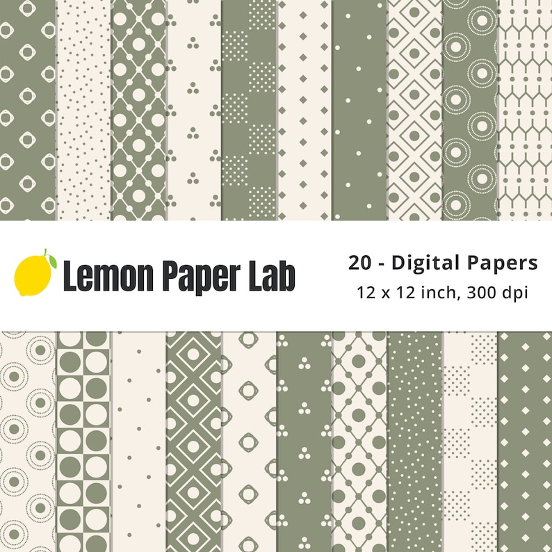 Olive Green Digital Paper, Green and Beige Polka Dot Pattern, Olive and ...