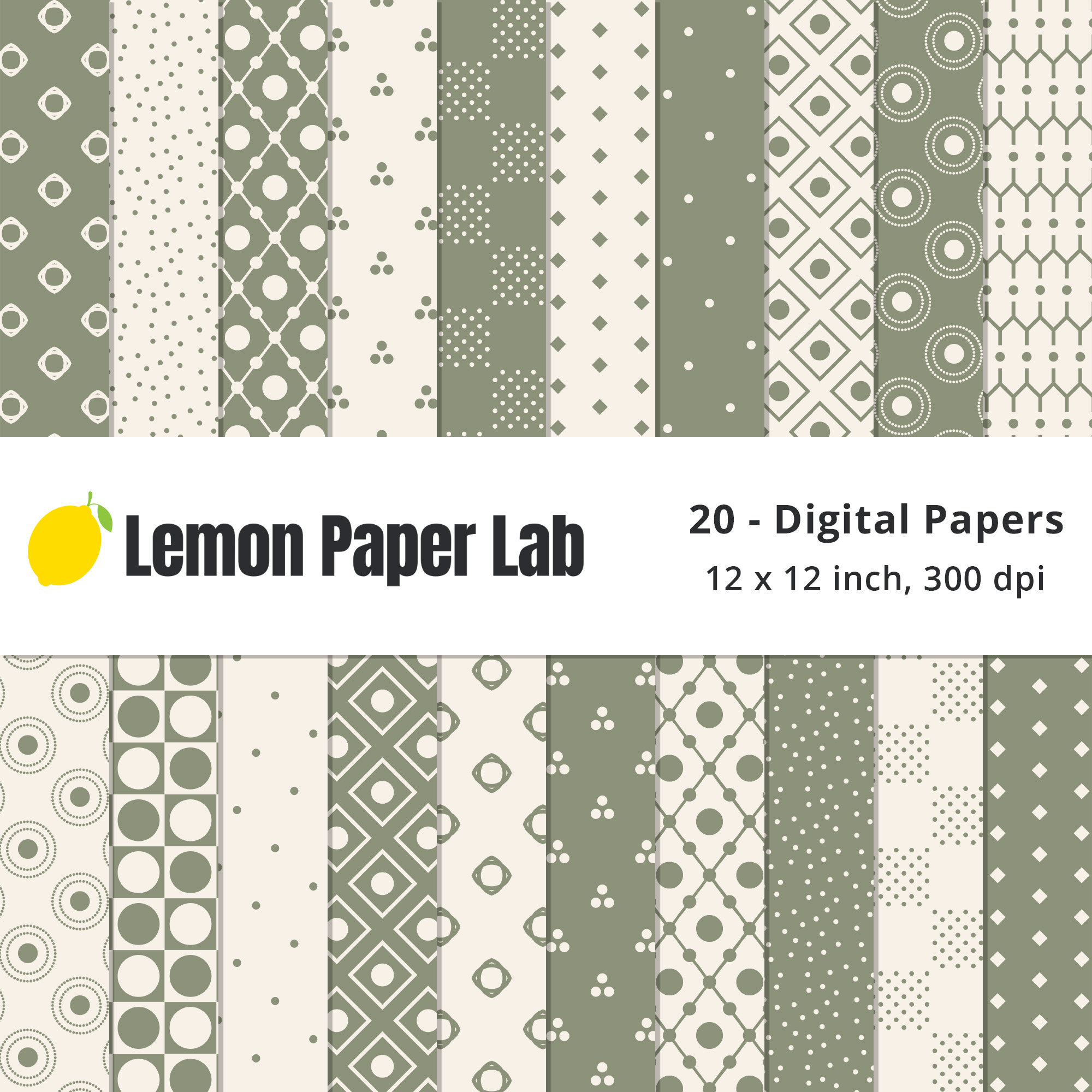 Olive Green Digital Paper, Green and Beige Polka Dot Pattern, Olive and ...