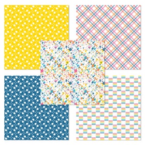 Bright Summer Patterns, Pink Digital Paper, Blue Background, Orange ...