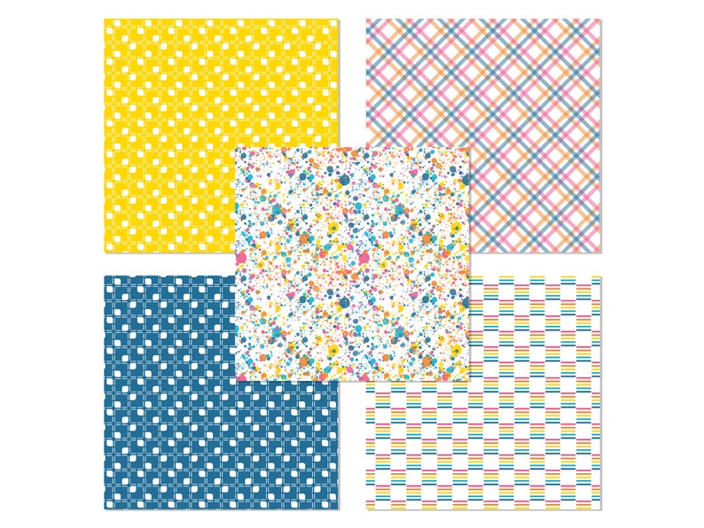 Bright Summer Patterns, Pink Digital Paper, Blue Background, Orange ...