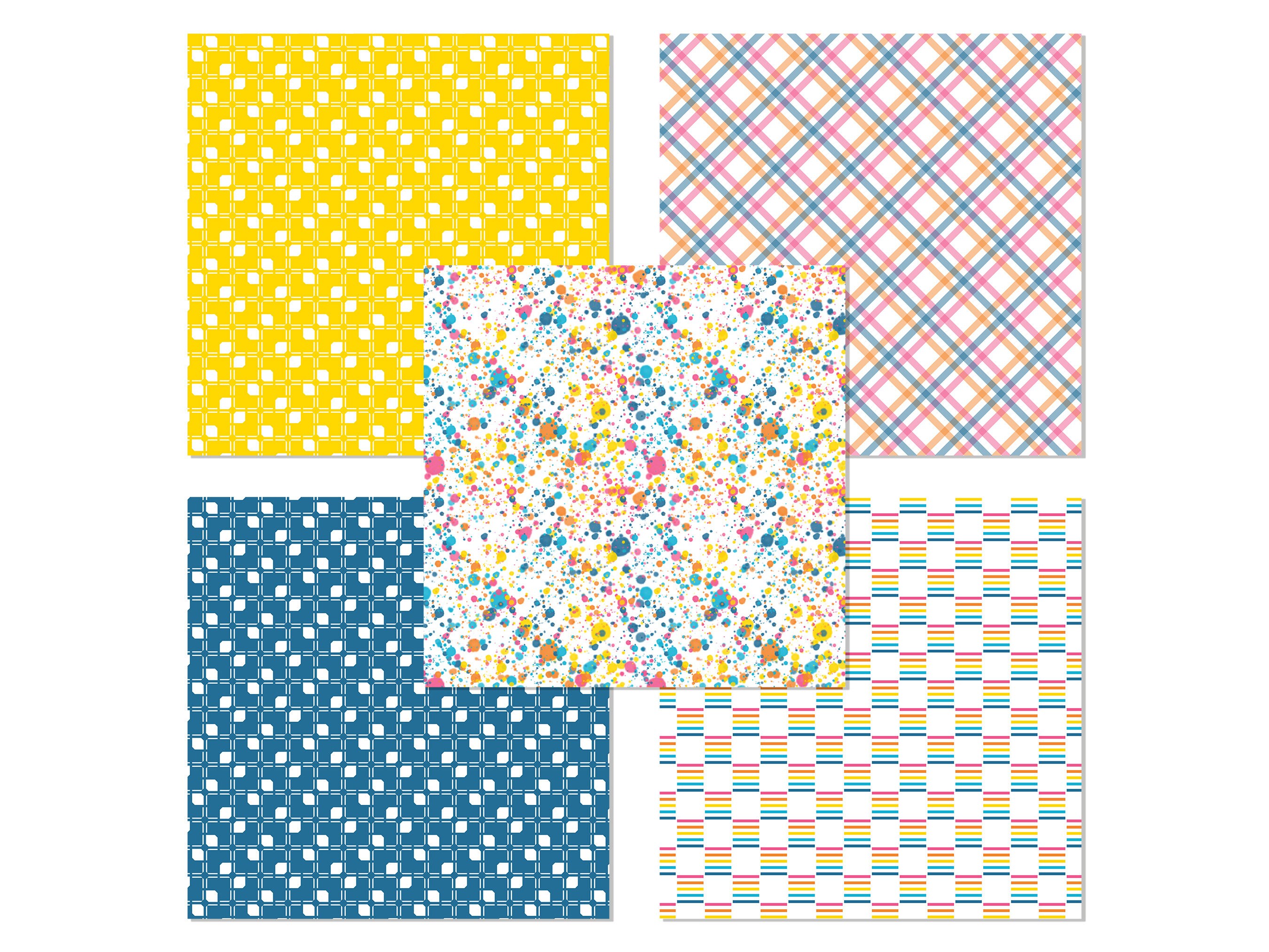 Bright Summer Patterns, Pink Digital Paper, Blue Background, Orange ...