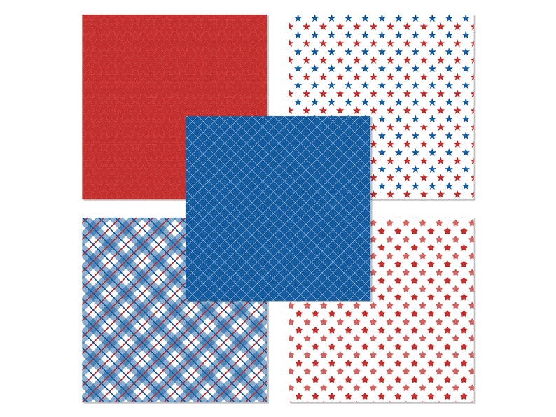 Red, White, Blue 4th of July Digital Scrapbook Paper Patterns and ...