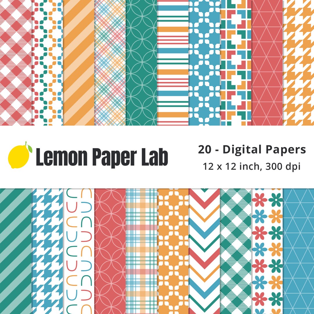 Geometric Digital Paper Seamless, Blue, Orange, Red & Green Patterns ...