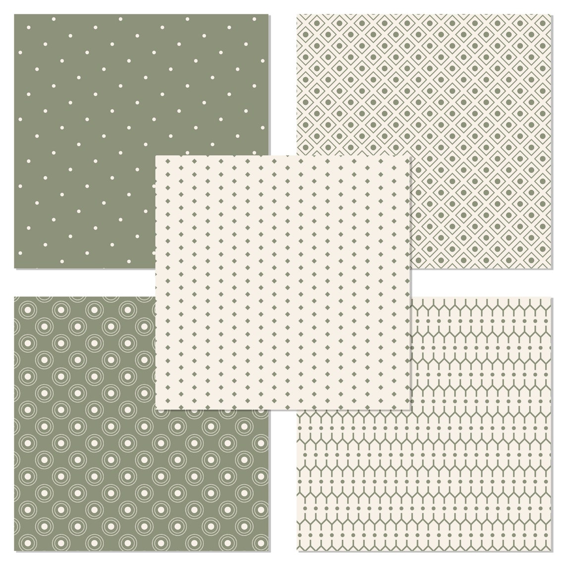 Olive Green Digital Paper, Green and Beige Polka Dot Pattern, Olive and ...