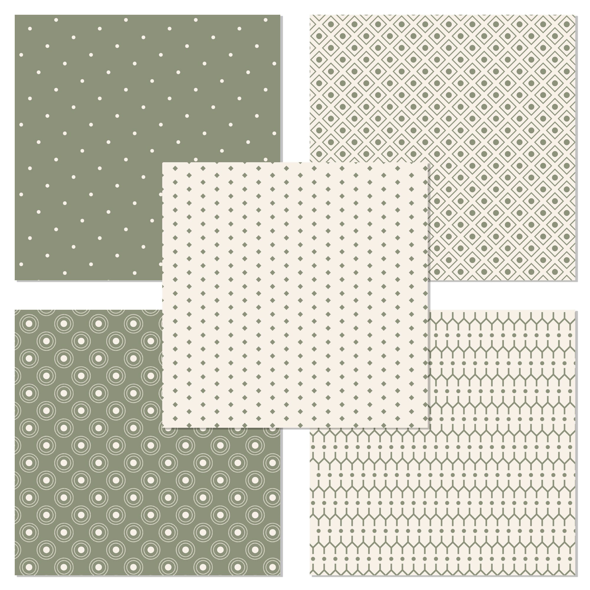 Olive Green Digital Paper, Green and Beige Polka Dot Pattern, Olive and ...