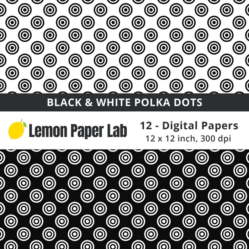 Black & White Polka Dots Digital Paper for Scrapbooking, Card Making ...