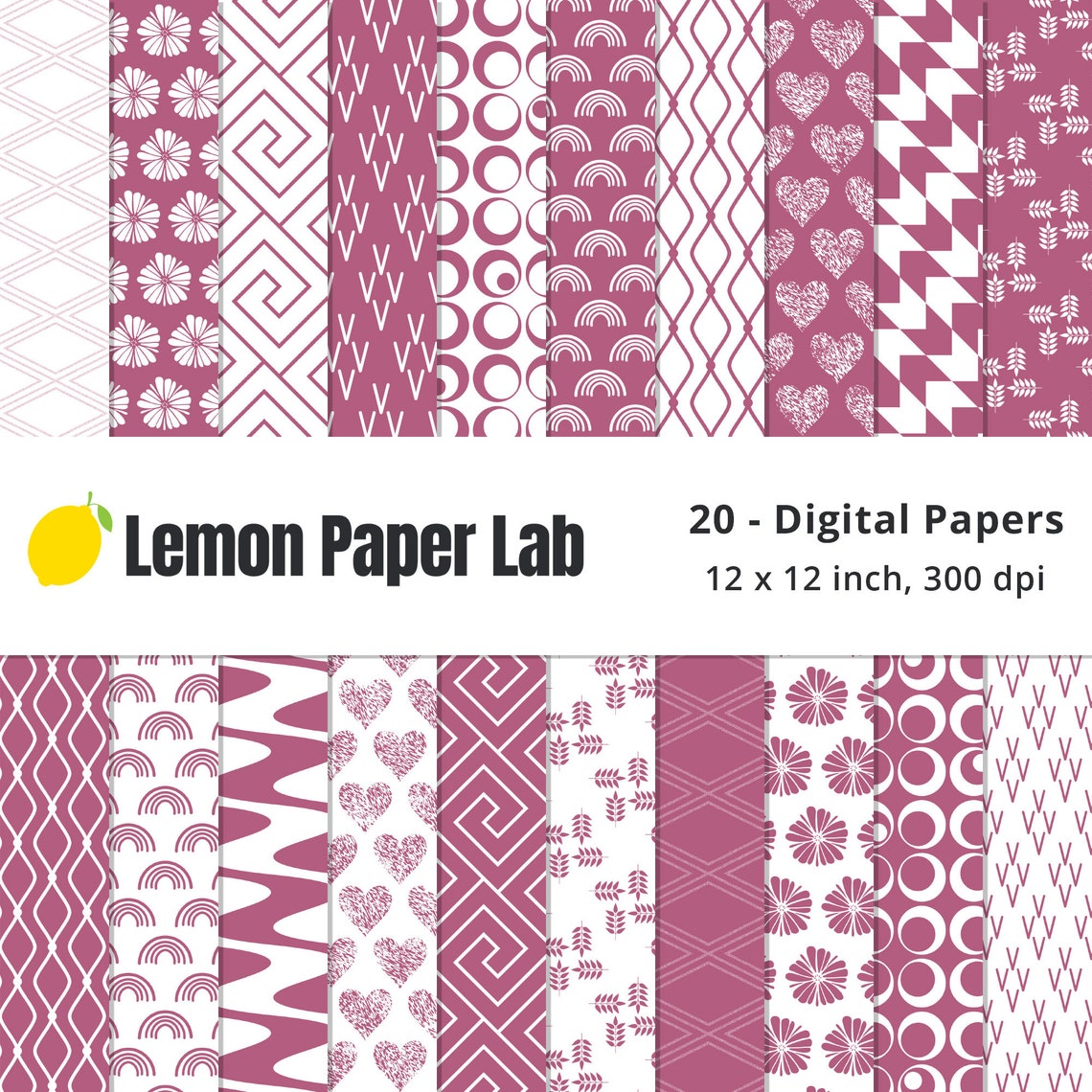 Geometric Digital Paper, Purple Background, Red & White Papers ...