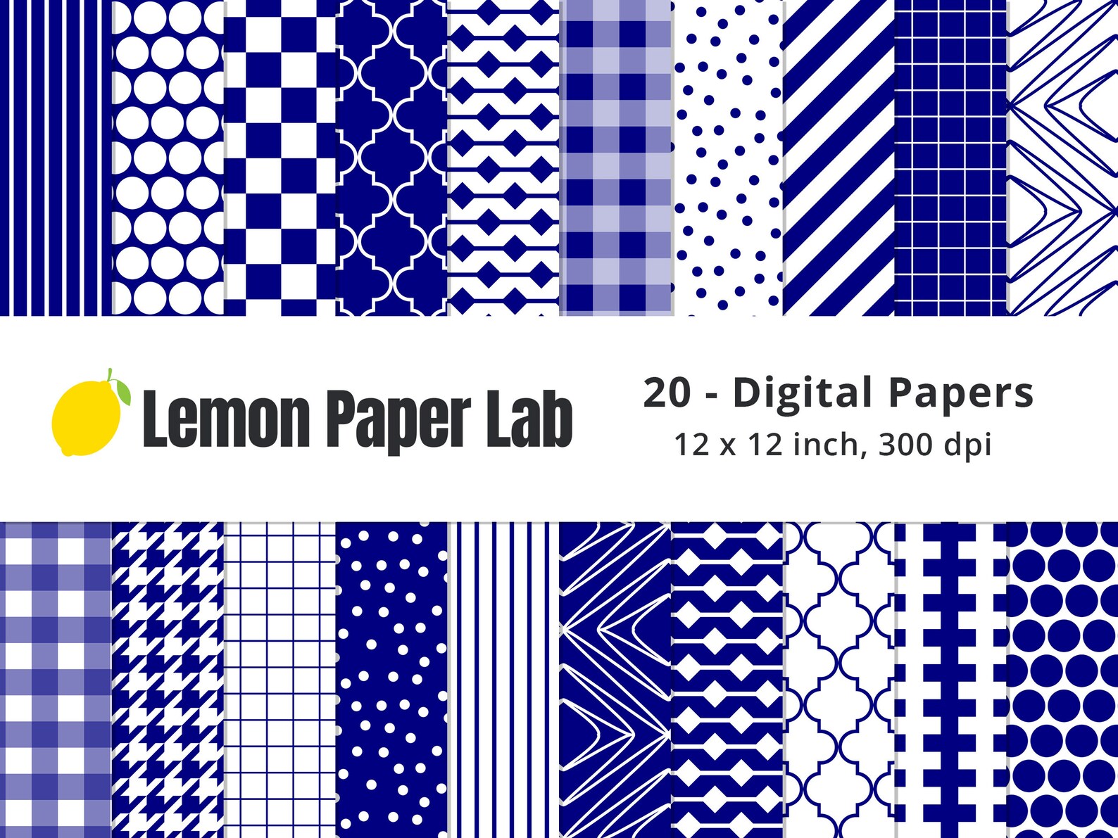 Navy Blue and White Digital Papers, Pinstripe, Houndstooth, Stripes ...