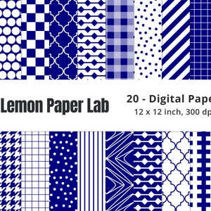 Navy Blue and White Digital Papers, Pinstripe, Houndstooth, Stripes ...