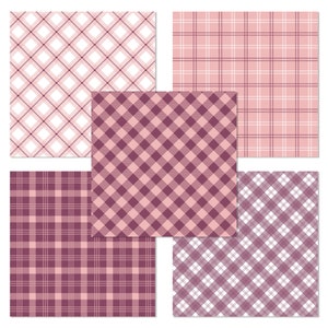 Plaid Digital Paper, Plum Background, Pink Plaid Paper, Printable ...
