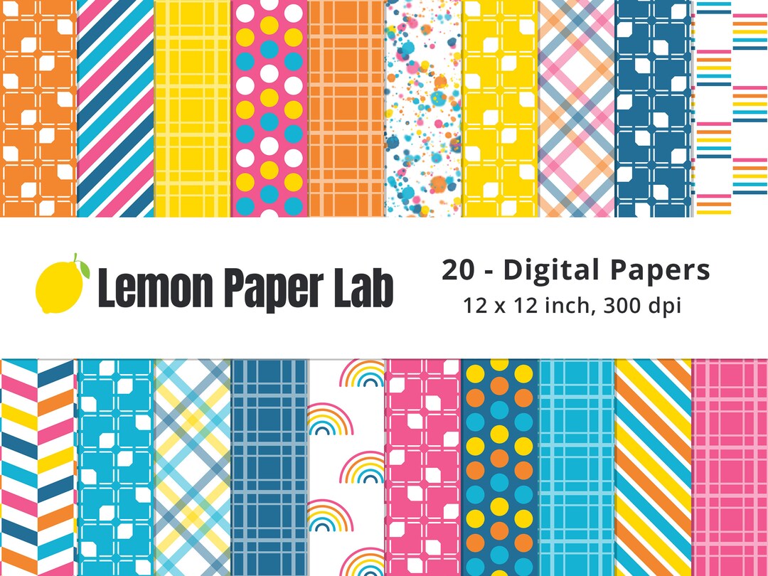 Bright Summer Patterns, Pink Digital Paper, Blue Background, Orange ...