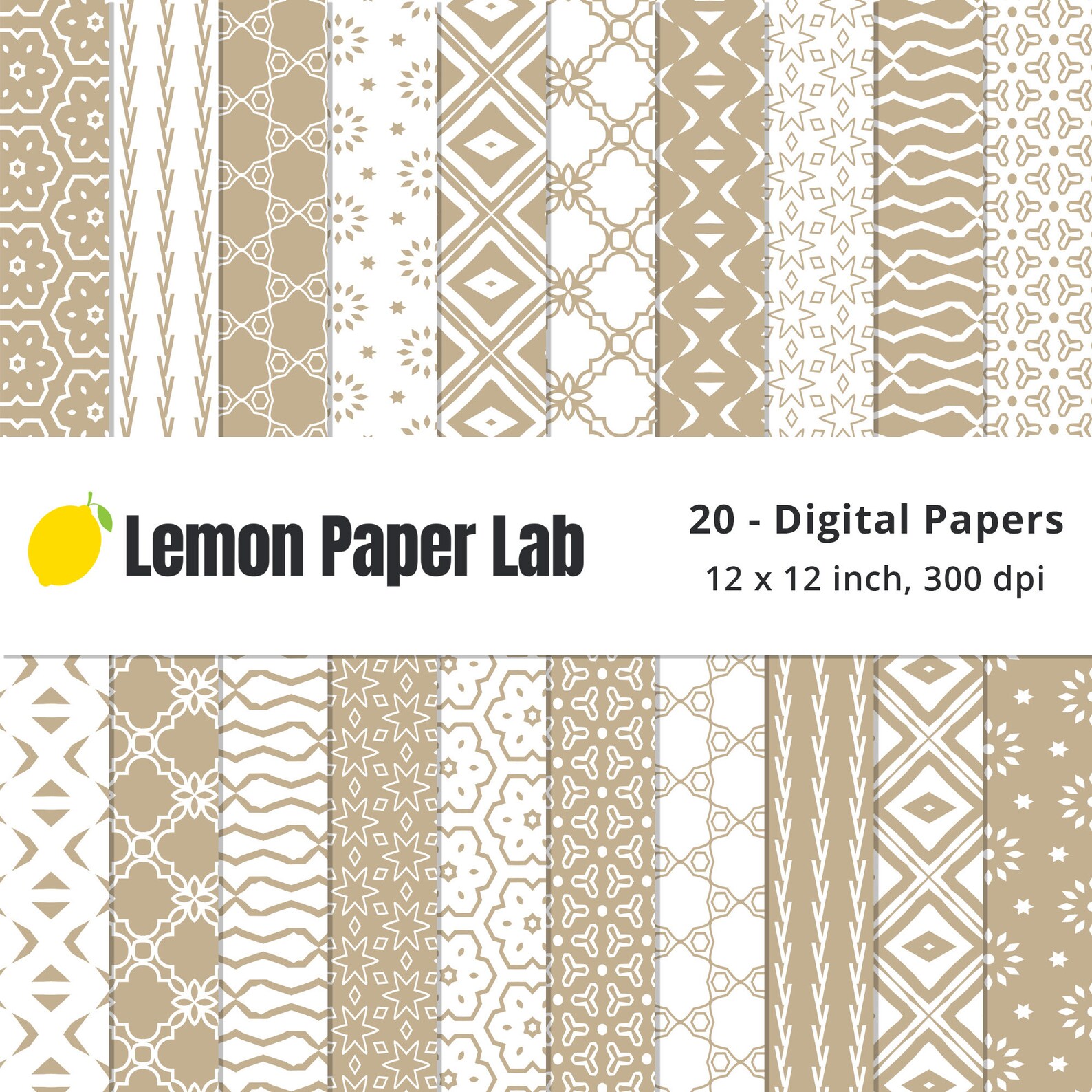 Brown Digital Paper, Khaki Backgrounds, Seamless Geometric Patterns ...