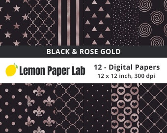 Rose Gold and Black Digital Paper Seamless Rose Gold - Etsy