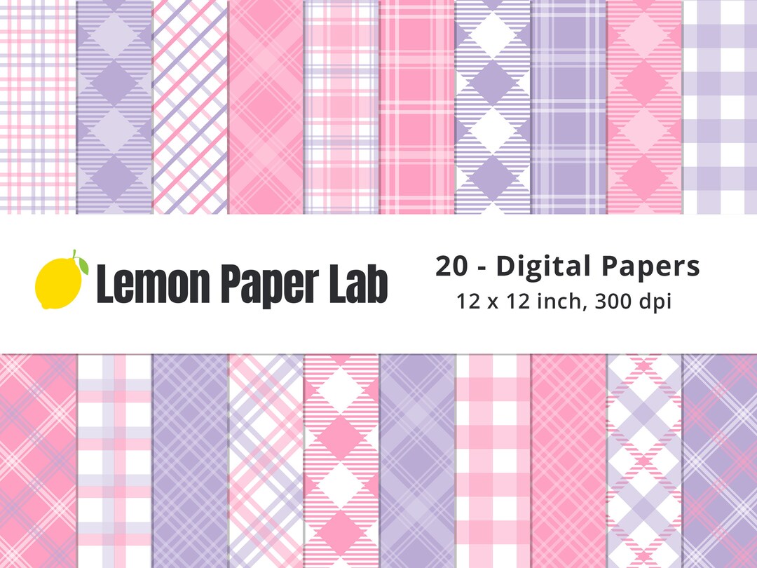 Pink Plaid Digital Paper, Purple Plaid Pattern, Pink & Purple ...