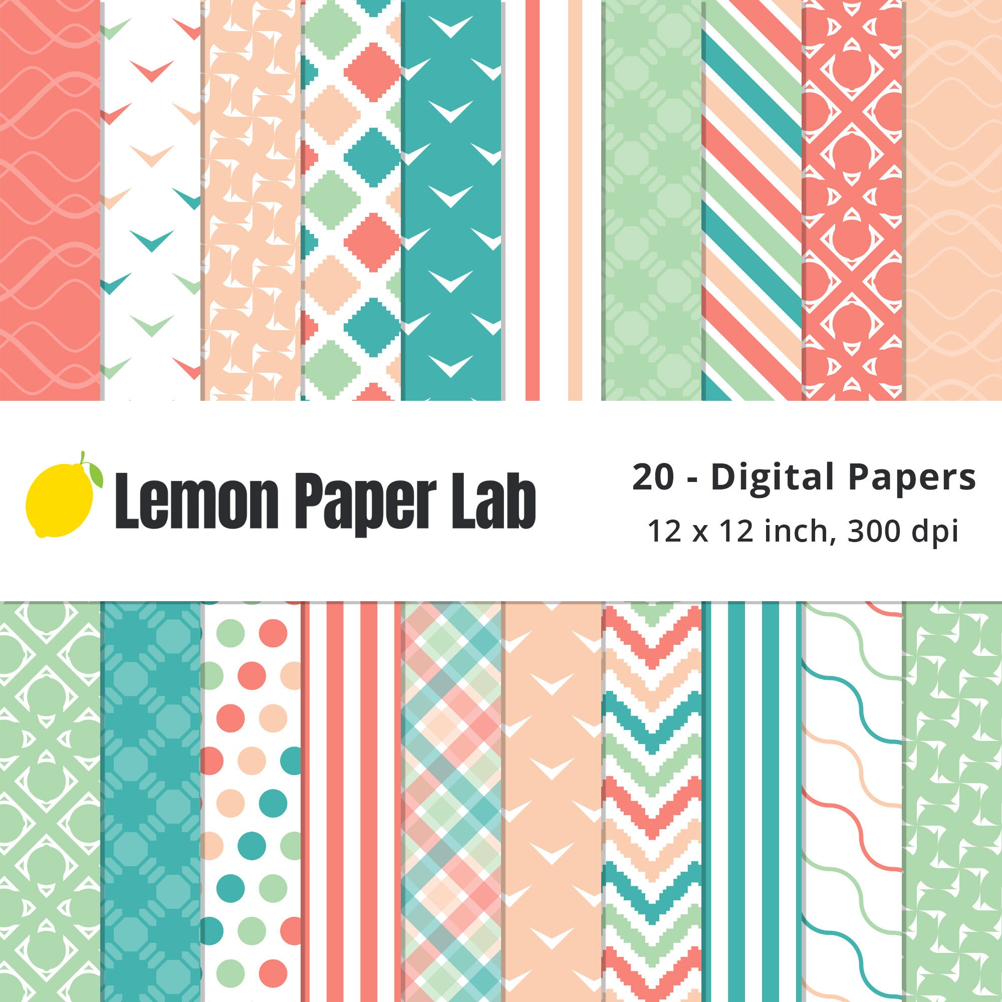 Coral & Teal Digital Paper, Seamless Pattern, Digital Backgrounds ...