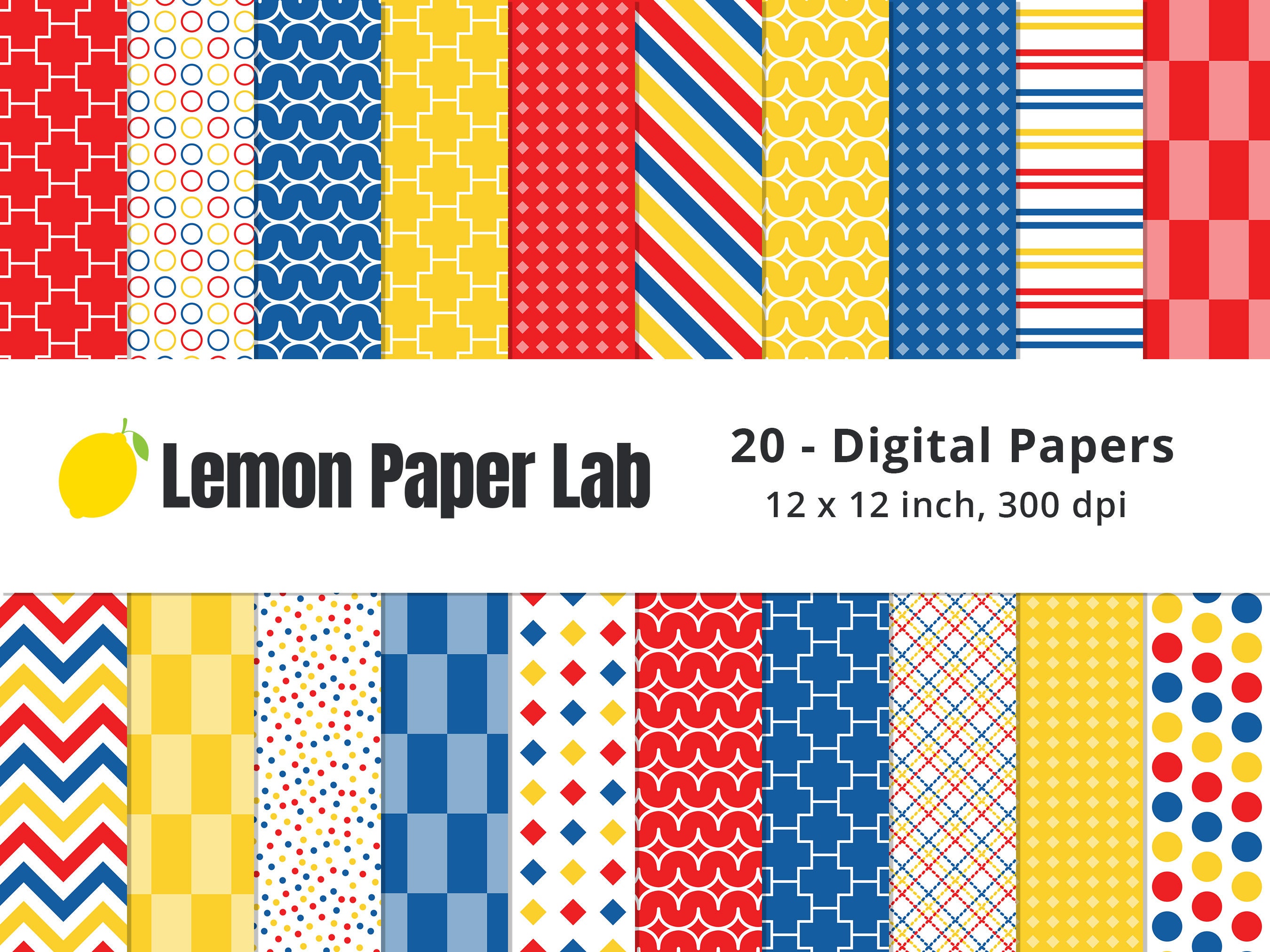 Red, Yellow, Blue Primary Colors Digital Paper Patterns and Backgrounds ...