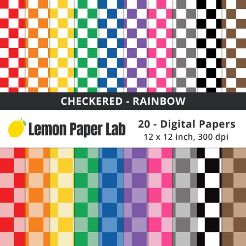 Checkerboard Digital Paper 100 Rainbow Colors Checkered Check - Etsy